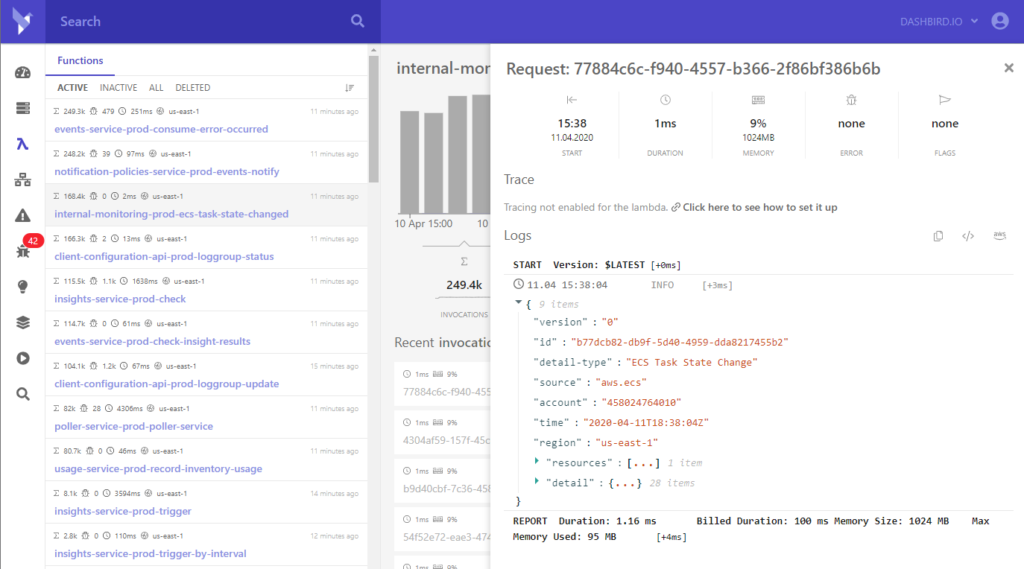 Monitor Lambda Functions Using Dashbird Docs Dashbird