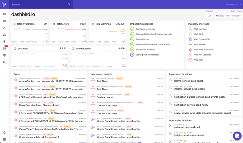 Application Dashboard: AWS Lambda Summary | Docs | Dashbird