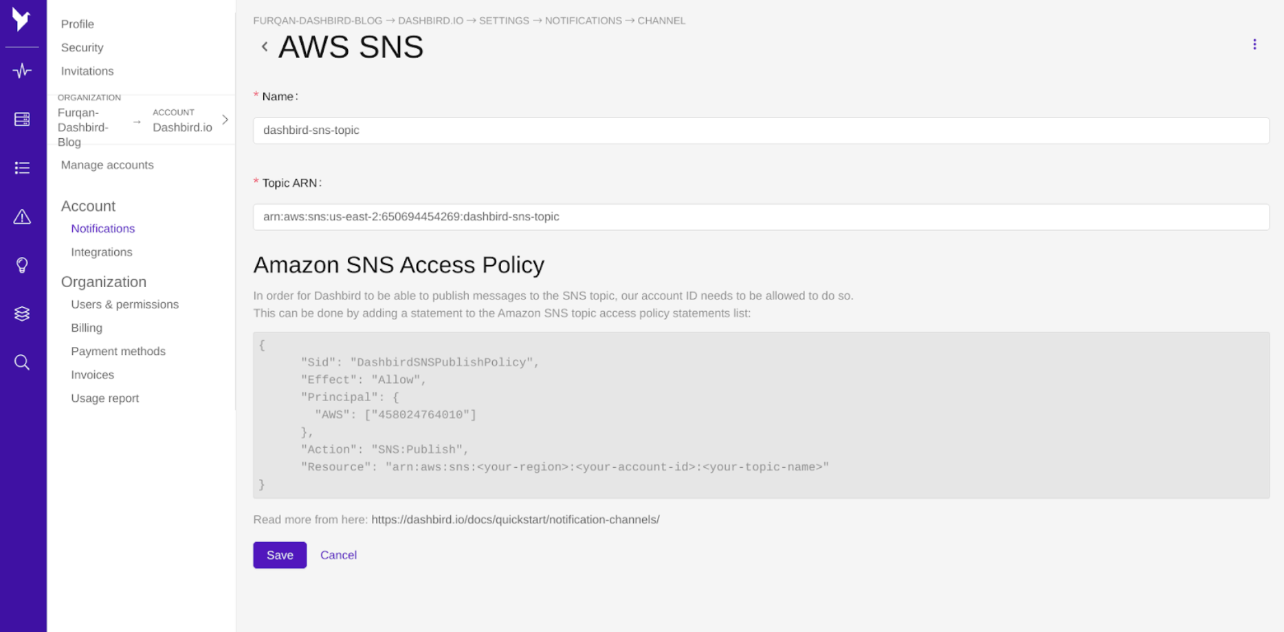 Slack Channel Notifications: Alerts Guide | Docs | Dashbird